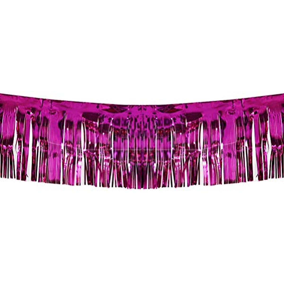 Blukey 10 Feet by 15 Inch Fuchsia Foil Fringe Garland, Shiny Metallic Tinsel Banner Ideal for Parade Floats, Bridal Shower, Wedding, Birthday, Christmas - Wall Ceiling Hanging Fringe Drapes