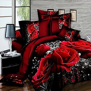 Longji 3D Oil Painting red Rose Bedding Set Queen King Size Comforter Bag Duvet Cover Set (Size : Queen 4pcs Duvet Cover 200x230cm)