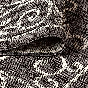 JONATHAN Y SMB106G-4 Charleston Vintage Filigree Textured Weave Indoor Outdoor-Rug LivingRoom Backyard,4 X 6,Black/Gray
