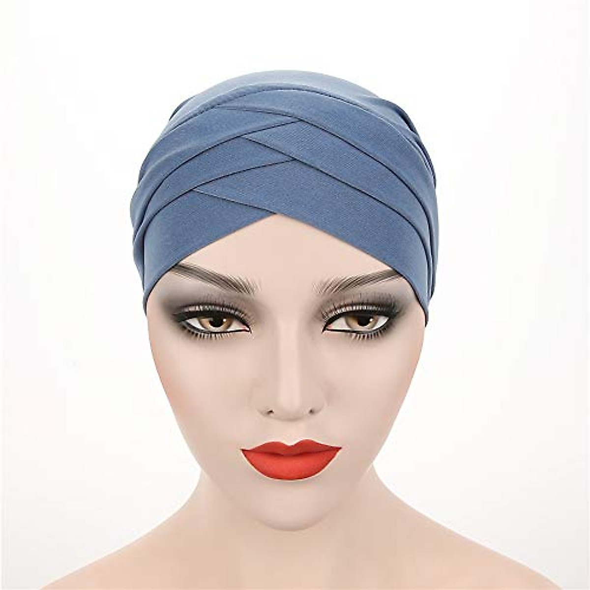 Fxhixiy Hijab Chemo Cancer Beanies Turbans Hats Cap Twisted Hair Cover Headwrap Turban Headwear for Women (Cowboy Blue)