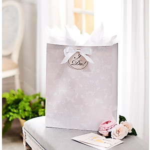 American Greetings 15.5" Extra Large Gift Bag with Tissue Paper (White Lace) for Weddings, Bridal Showers and Bachelorette Parties (1 Bag, 6 Sheets)