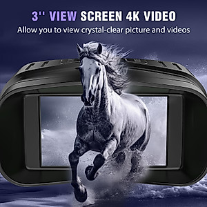 Night Vision Goggles - 4K Night Vision Binoculars with 5000mAh Rechargeable Battery, 32GB TF Card can Save Photo and Video, 3'' HD Screen for Camping & Security, Black