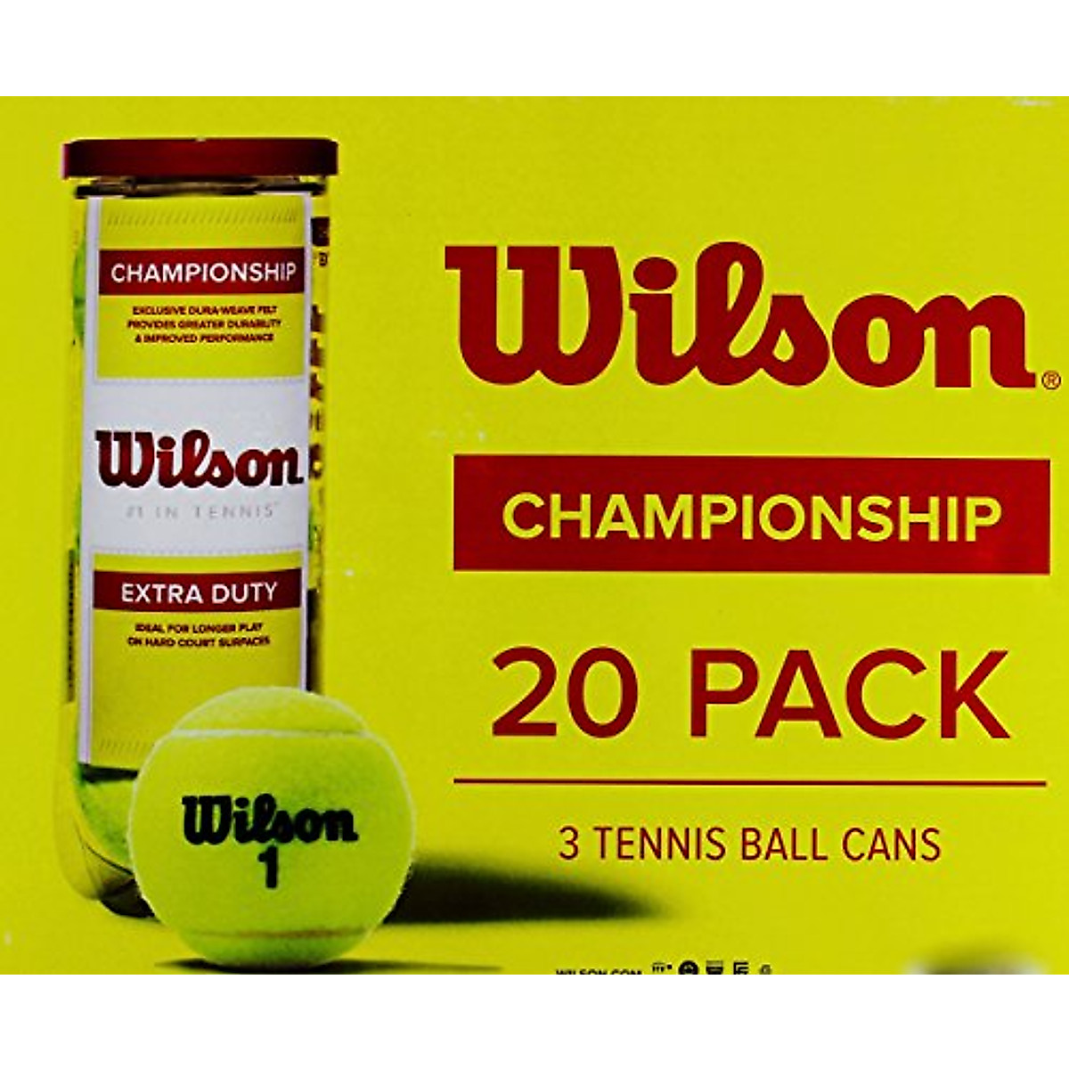 Wilson Championship Tennis Balls Extra Duty, 20 Pack (60 Balls)