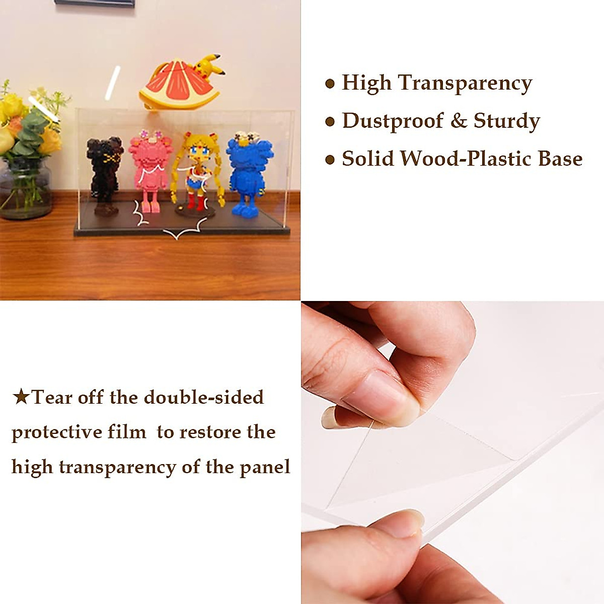 Osegaga Clear Acrylic Display Case with Black Base for Action Pop Figures, Assemble Cube Countertop Box Dustproof for Pop Figures Collectibles Toys,Black, (7.9 x 11.8 x 7.9 inch, 20×30×20cm)
