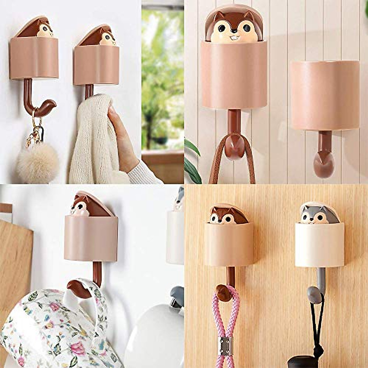 ISKYBOB Set of 2 Peek-A-Boo Squirrel Wall Hooks Cute Peeping Animal Coat Hanger Wall Decorative Utility Rack for Key, Hat
