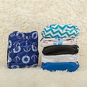 Babygoal Cloth Diaper Covers for Fitted Diapers and Prefolds with Double Gusset,Adjustable Reusable for Baby Boys, 6pcs Covers+One Wet Bag 6DCF02