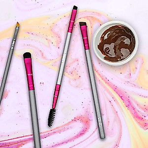 Eyebrow Brush Kit Thin Angled - Eye Brow Concealer Contour Brush to Shape and Conceal Eyes Duo Spoolie Brushes Firm Bristles Definer for Filling Pomade Gel | Defining Arches Winged Eyeliner Stencil