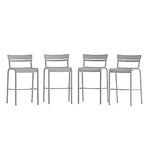 Flash Furniture Nash Commercial Grade Steel Stack Stool, Indoor-Outdoor Bar Stool with 2 Slat Back, Set of 4, Silver