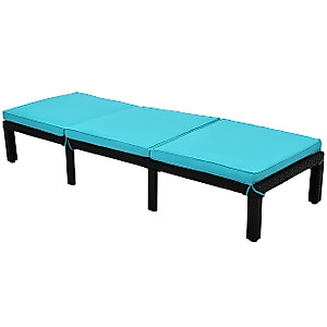 LZ LEISURE ZONE Patio Chaise Lounges, Patio Furniture Set, Outdoor Adjustable PE Rattan Wicker Chaise Lounge Chair, Patio Sunbed, for Poolside, Porch and Garden (Blue+Black, 1 Piece)