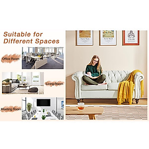 3 Piece Living Room Set, Chesterfield Faux Leather Sofa Loveseat Couch Chair with Scroll Arms and Nailhead for Living Room, Office (White)