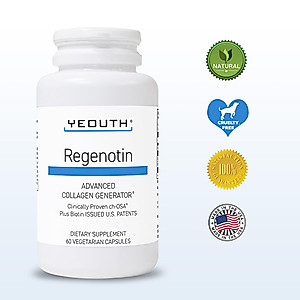 YEOUTH Regenotin Collagen Support for Skin, Nails, Hair, and Joints, Vegetarian Dietary Supplements for Men and Women, 60 Capsules