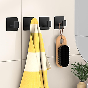 PMMASTO Adhesive Hooks Towel Hooks - 2 Pack Aluminum Wall Hooks Towel Hanger Shower Hook for Bathroom, Bedroom and Kitchen-Black