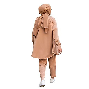 Salma's Apparel Women's 2-Piece Sweatsuits | Long Sleeve Zip Hoodie Sweatshirt with sweatpants | Muslims Track Suits for Women, Coffee with Milk