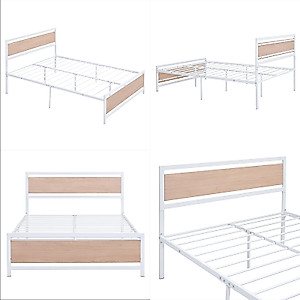 Full Size Platform Bed Frame with Solid Wooden Headboard & Footboard, Metal Slats Support, Ample Under Bed Storage for Bedroom Apartment Boy Girl, No Box Spring Needed/Easy Assembly/No Noise, White