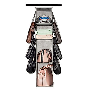 REGELETO Purse Organizer for Closet with 10 Pockets, Breathable Handbag Organizer Storage for Handbags Purses, Clothes and Other Accessories (Grey)