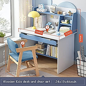 QQXX K-*ids Desk and Chair Set for Boys Girls,Student Learning Table with Hutch,School Study Desk with Cabinet,Wooden K*-id's Media Desk,Computer Workstation with Keyboard Tray