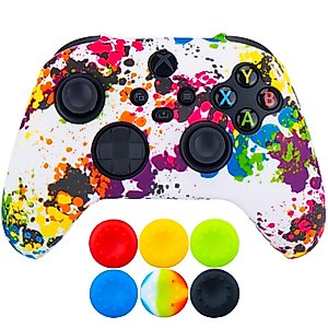 9CDeer 1 Piece of Silicone Transfer Print Protective Thick Cover Skin + 6 Thumb Grips for Xbox Series X/S Controller Graffiti