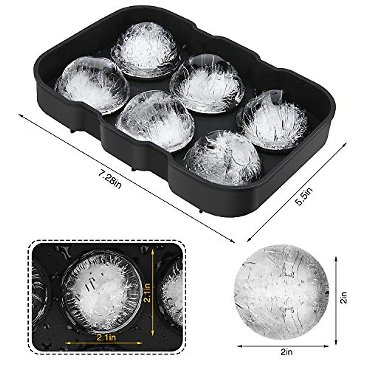 Rechishre Ice Cube Trays Silicone, Sphere Ice Ball Maker with Lid for Whiskey and Cocktails & Bourbon, Reusable and BPA Free 1 Pack