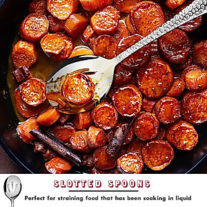 Hammered Serving Spoons, E-far 8-Piece Metal Serving Utensils Set - Solid Spoons x 4, Slotted Spoons x 4, Stainless Steel Hostess Serving Tablespoons Set for Catering Buffet Party Kitchen Restaurant