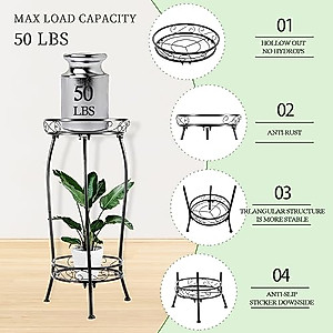 Plant Stand Indoor Outdoor 2 Tier 27" Tall Metal Potted Holder Rack Flower Pot Stand Heavy Duty Plant Shelf Rustproof Iron Multiple Plant Round Supports Rack for Planter Corner Garden Balcony Patio
