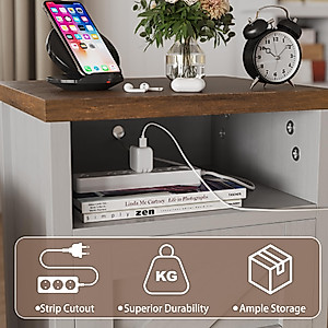 JUMMICO Farmhouse Nightstand, Modern Bedside Table with Barn Door and Shelf, Rustic End Table Side Table for Bedroom, Living Room (2, White)