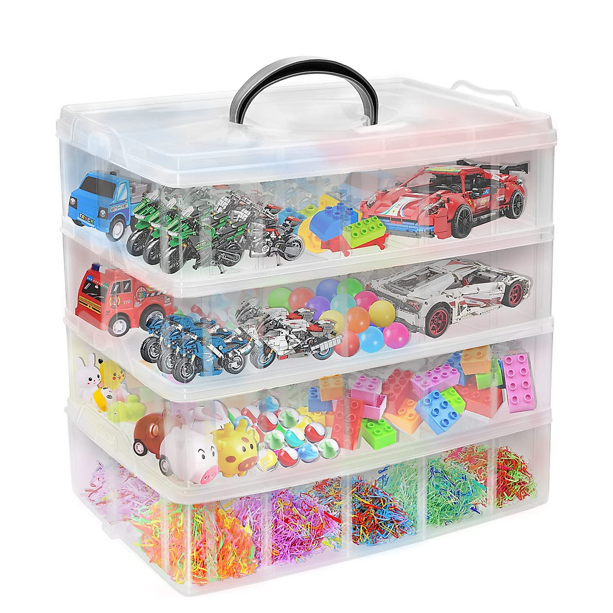 4-Tier Stackable Storage Container Box with 40 Adjustable Compartments, YOCOMEY Plastic Organizer Box Transparent Storage Case for Kids Toys, Art Crafts, Jewelry, Supplies, Fuse Beads, Washi Tapes