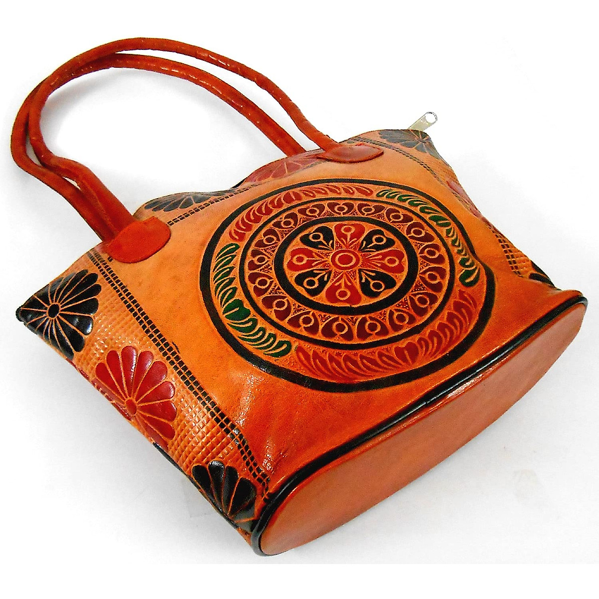Circles Design Ethnic Hand Embossed Shantiniketan Leather Indian Shoulder Bag