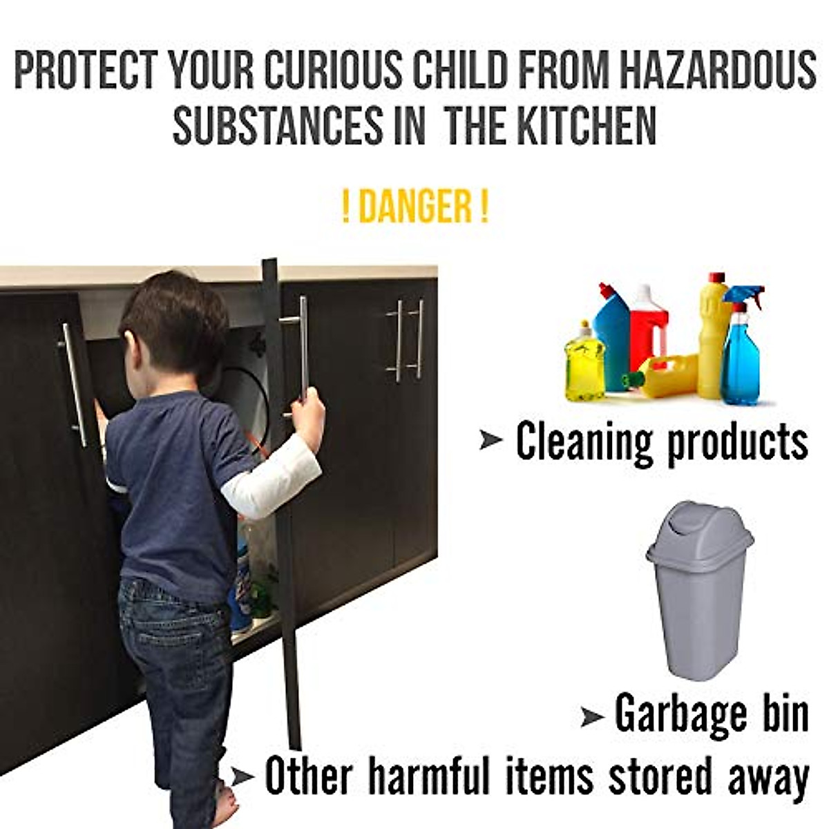 Upgraded Invisible Baby Proofing Cabinet Latch Locks (10 Pack) - No Drilling or Tools Required for Installation, Works with Most Cabinets and Drawers, Works with Countertop Overhangs, Highly Secure