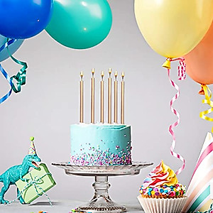 24 Count Party Long Thin Cake Candles Metallic Birthday Candles in Holders for Birthday Cakes Cupcake , Champagne Gold