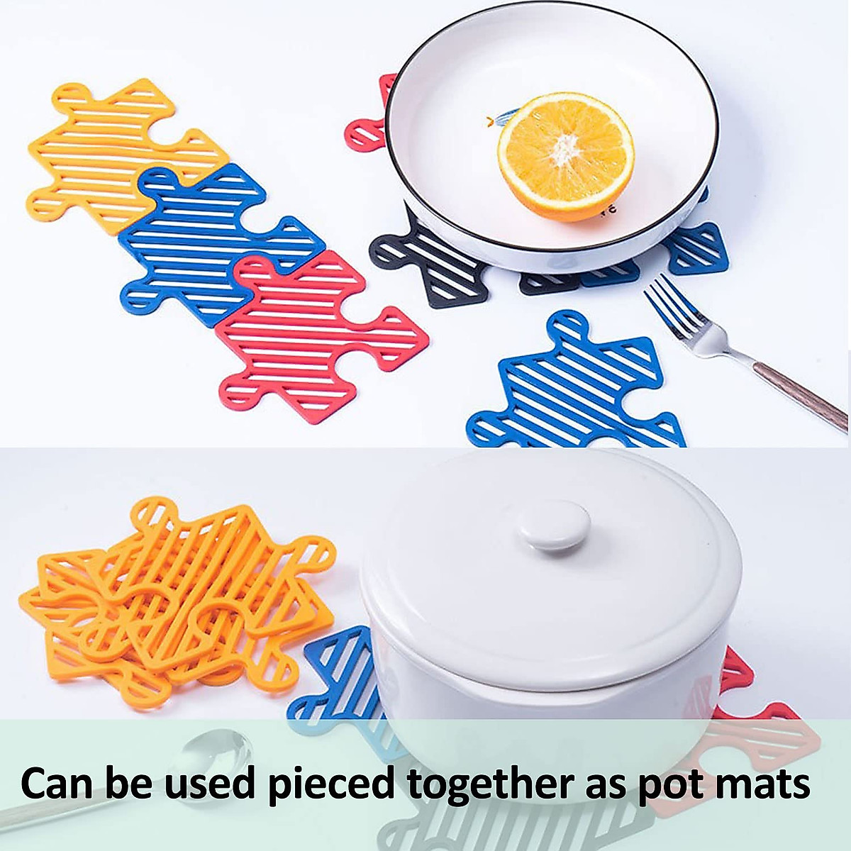 12 Pack Silicone Trivet Mats for Hot Dishes, Creative Puzzle Trivet for Hot Pots and Pans, Non-Slip Durable Trivet Mats for Table and Countertop, Kitchen Decor