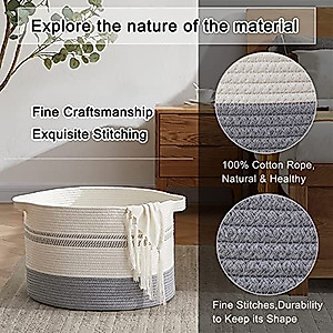 OIAHOMY Cotton Rope Basket 20x20x13 inches Laundry Basket Blanket Basket Baby Toy Basket with Handles Woven Baskets for Storage