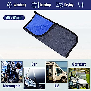 X AUTOHAUX Microfibre Car Drying Towel 40 x 40cm Extra Large Car Cleaning Detailing Absorbent Colossal Car Drying Cloth 600 GSM Highly Absorbent Grey Blue 1pcs