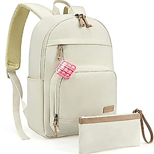 mommore School Backpack for Boys Girls 6-8 Years Old Lightweight Kids Bookbags Casual Daypack with Luggage Strap, Beige