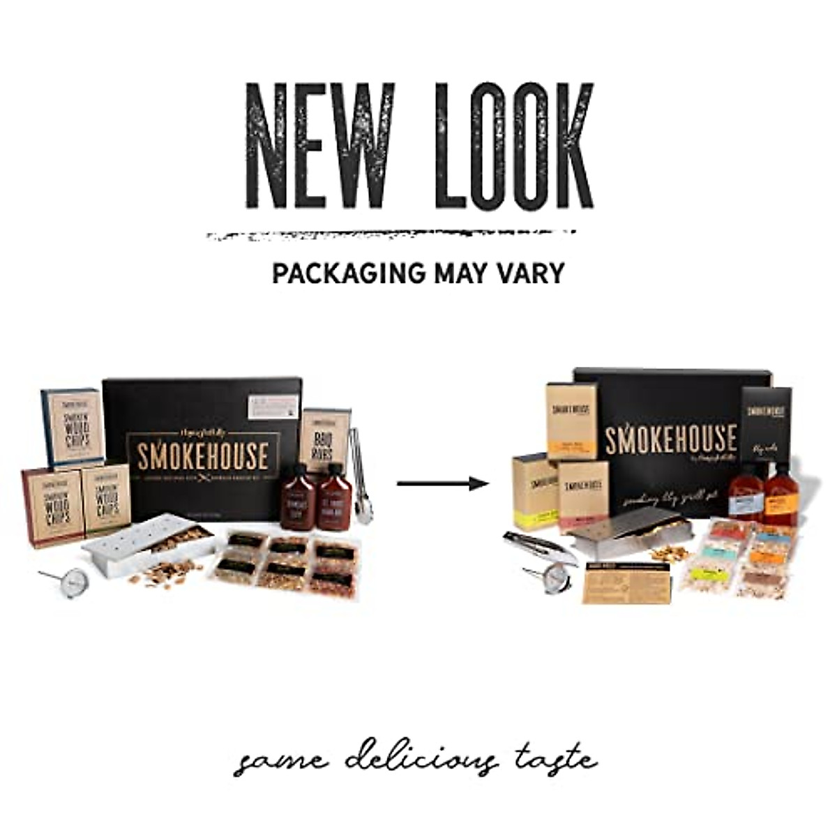 Smokehouse by Thoughtfully, Smoking BBQ Grill Set, Includes 3 Types of Wood Chips, Smoker Box, 2 Sauces and 6 Rubs, Thermometer, Tongs and Grill Guide