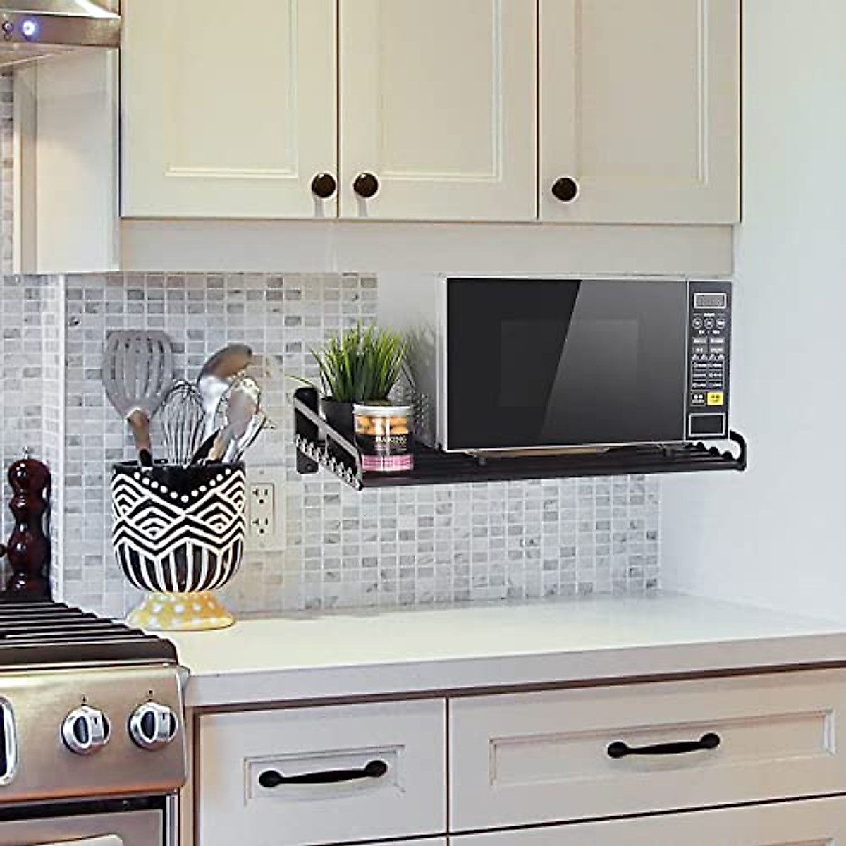 Goyappin Wall-Mounted Electric Oven Holder Shelf, 23.58"x15.52" Microwave Wall Shelf Microwave Oven Rack Kitchen Wall Pot Pan Rack Weight Bearing 80 lbs for Electric Oven Microwave