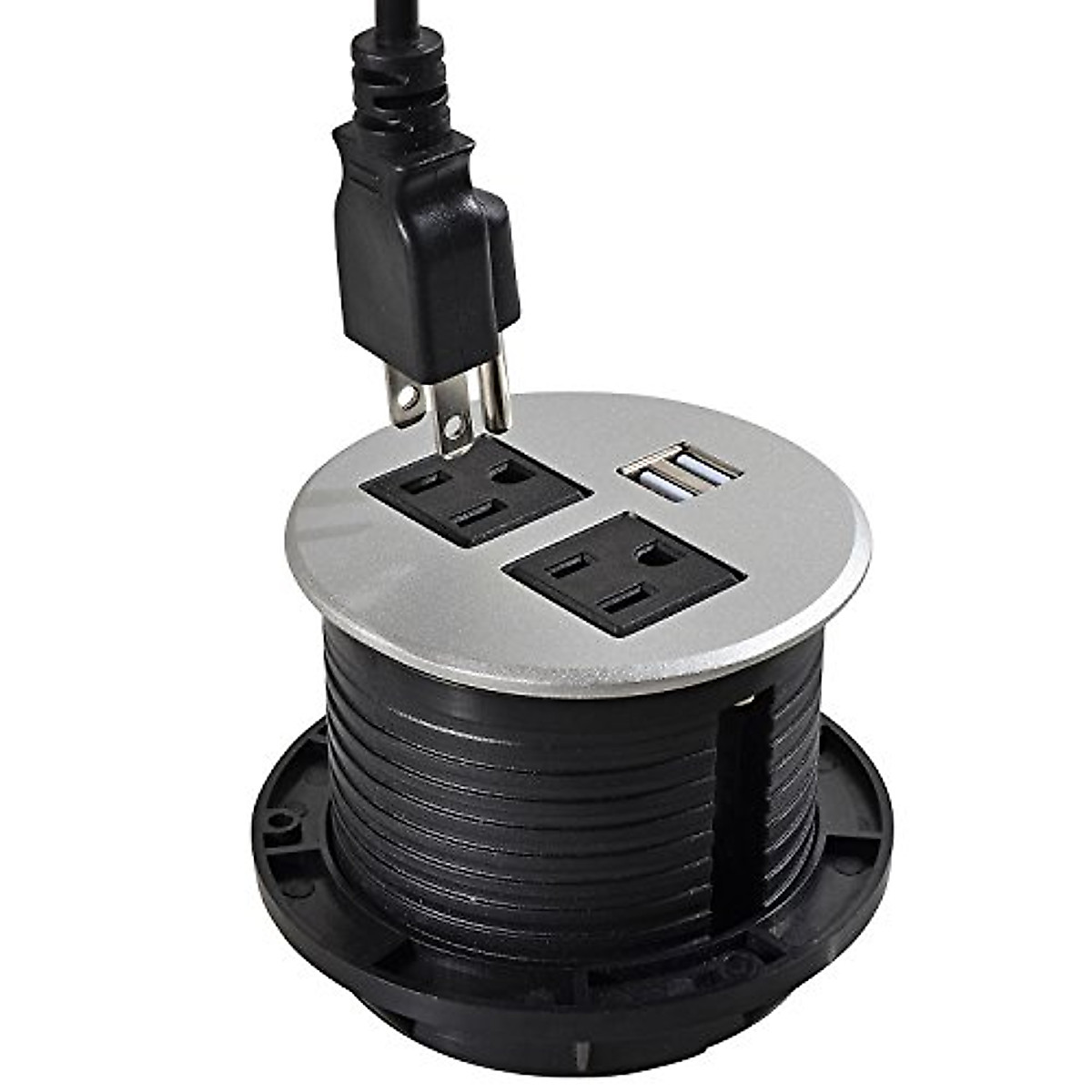 Hidden Outlet, Tabletop Safe US USB Surge Protector for Office, Meeting Room, Home,Black (Two-Outlets-Flat)