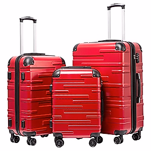 Coolife Luggage Expandable(only 28") Suitcase 3 Piece Set with TSA Lock Spinner 20in24in28in (red)