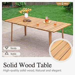 Sophia & William 9-Piece Patio Outdoor Dining Table Chair Set, Rattan Furniture Set of 8 Rattan Chairs and 1 Acacia Wood Rectangular Table for Yard, Garden, Porch and Poolside