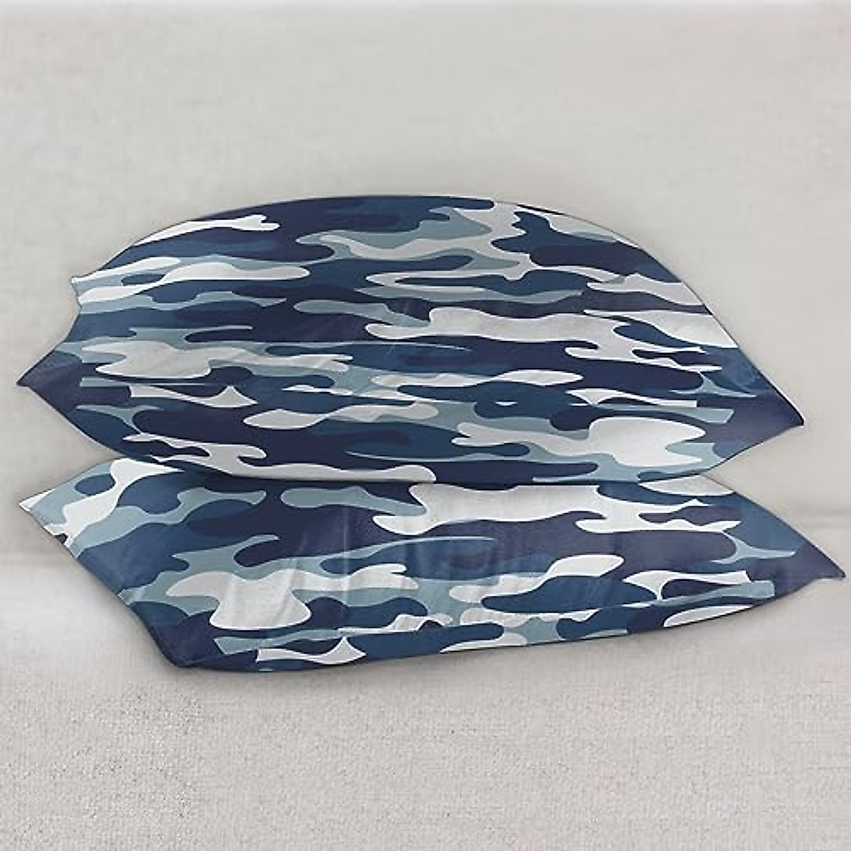 Camo Blue Forest Texture Satin Pillow Cases Silk Satin Pillowcase for Hair and Skin Standard Set of 2 Super Soft Silk Pillowcase with Envelope Closure (20x26 in)