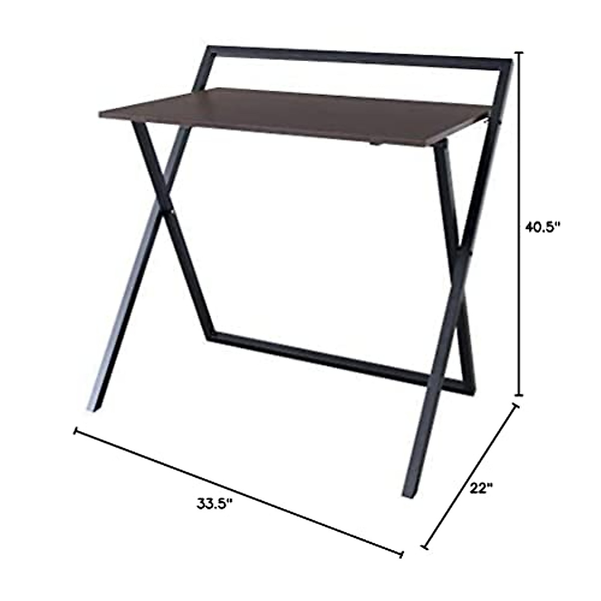 Teamson Home Easton 34" Modern Wood Folding Home Office Study Computer Desk with X Shaped Small Spaces Brown Tabletop and Black Legs