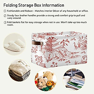 Kigai 2 Pack Storage Basket Chinoiserie Style Foldable Storage Box Laundry Hamper with Handle Toy Storage Bin for Home Closet Office Shelf