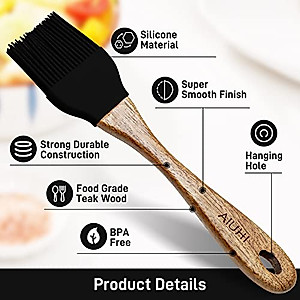 Oil and Butter Brush,Silicone Basting Brush with Wooden Hand,Pastry Brush for Cooking Black