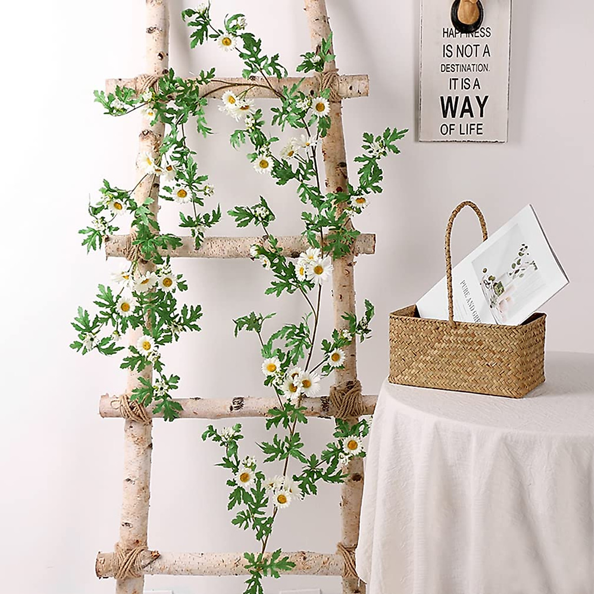 SOMYTING Artificial Daisy Garland Decorative Fake Flower Vine Hanging 5.6Ft Silk Flower Greenery for Home Garden Outdoor Ceremony Wedding Arch Floral Decor