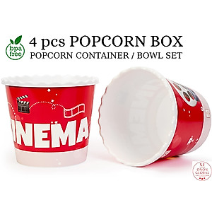 Retro Style Reusable Plastic Popcorn Containers/Popcorn Bowls Set for Movie Theater Night - Washable in The Dishwasher - (BPA Free-4 Pack) (Cinema)