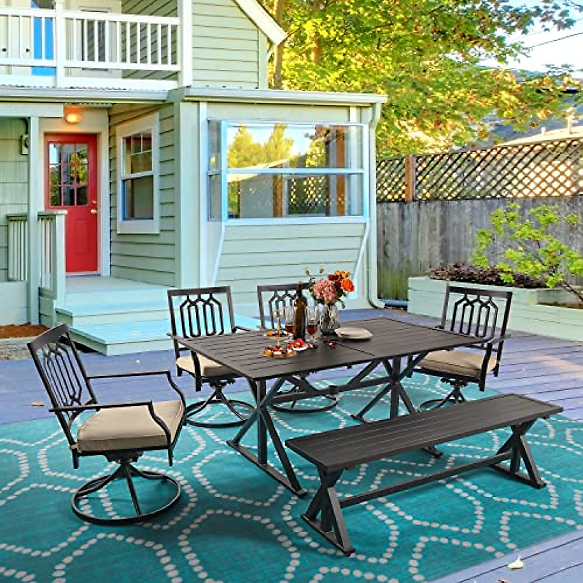 MEOOEM Outdoor Patio Bench Black, Garden Bench Outdoor Industrial Bench Picnic Furniture Benches for Park Garden, Lawn and Lounge 61.2X 13.75X 17.5 in