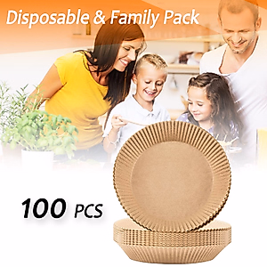 100 PCS Disposable Paper Liner for Air Fryer, Disposable Parchment Liners, Round Baking Paper-Liners for Baking Roasting Microwave (Nature)