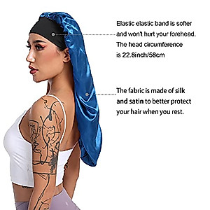 Awegeo 2 Pcs Long Satin Bonnet Sleep Cap, Extra Large Silk Bonnet for Natural Hair, Curly Hair, Long Braids Bonnets for Black Women Night Sleep with Soft Wide Elastic Band