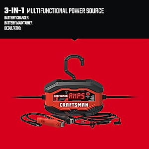 CRAFTSMAN Battery Charger and Maintainer, CMXCESM260, 3-in-1, Fully Automatic, 3 Amps, 12 Volt, for Motorcycle, Car, SUV, Truck and Marine Batteries