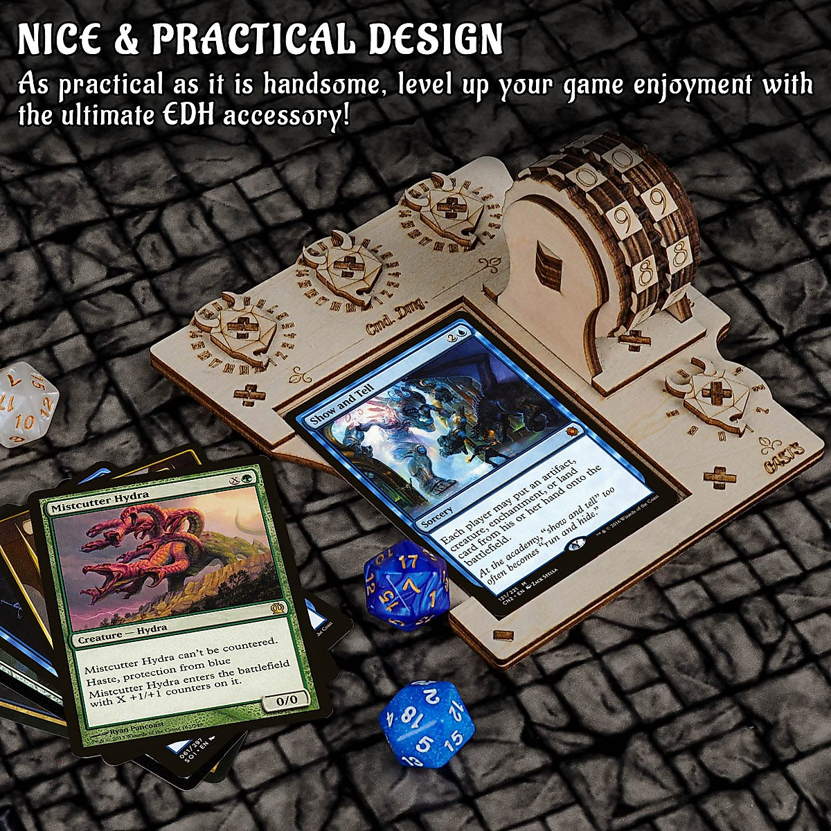 Commander EDH Command Zone Tray with Life Counter Wooden Compatible with Magic The Gathering, MTG