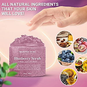 Majestic Pure Body Scrubs - Coffee Scrub, Himalayan Scrub, Blueberry Scrub, and Sweet Orange Scrub Bundle, 10 oz each